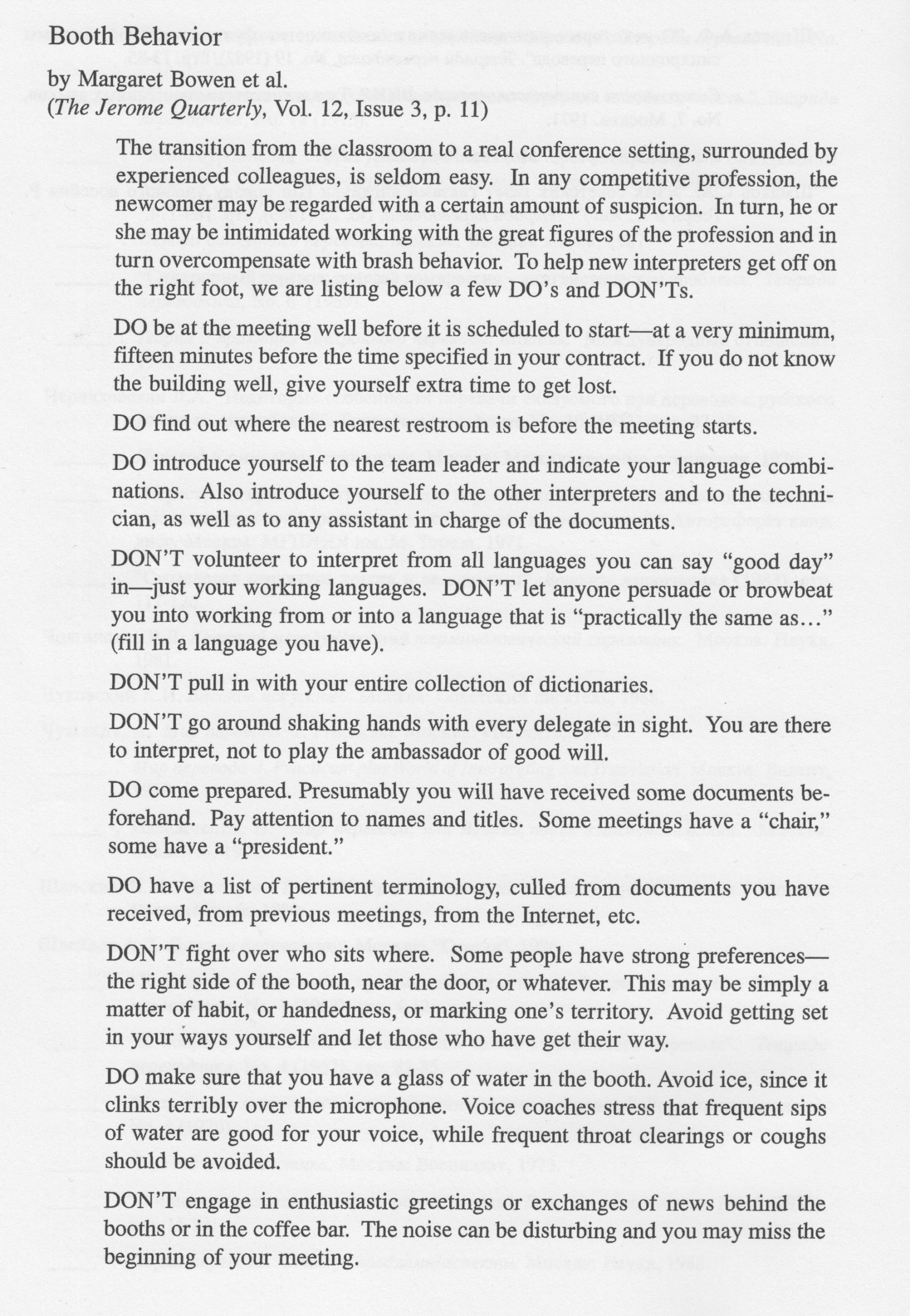 Booth behaviour – Interpreter Training Resources